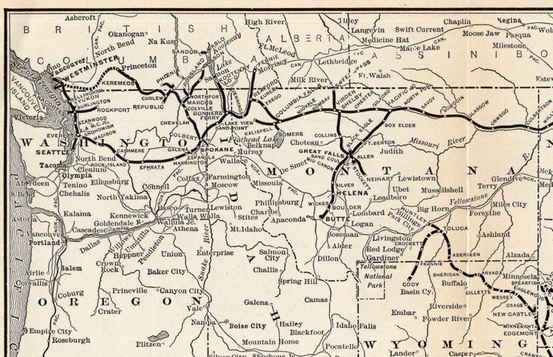 1906 Antique GREAT NORTHERN Railroad Map Chicago Burlington - Etsy