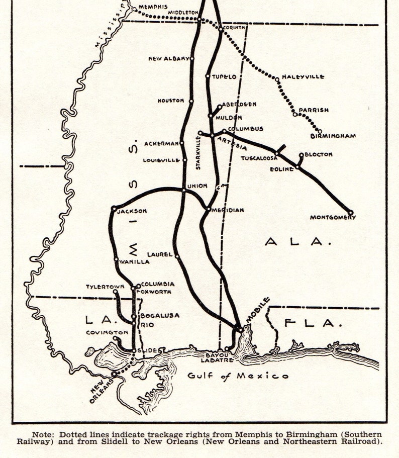 1941 Antique Gulf Mobile & Ohio Railroad Map Vintage Railway | Etsy
