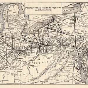 1911 Antique Pennsylvania Railroad Lines Map Vintage Railway Map ...