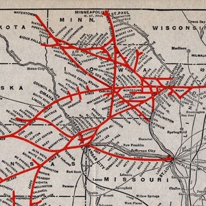 1923 Antique Rock Island Lines Railway System Map Rock Island Railroad ...