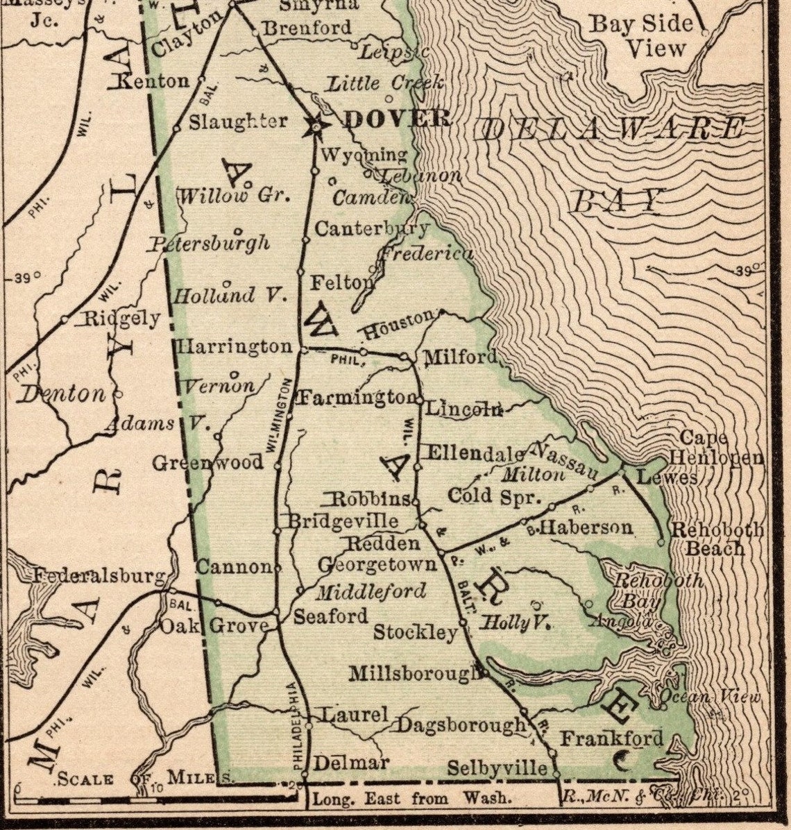 1888 Tiny DELAWARE State Map MINIATURE Map of Delaware Office | Etsy