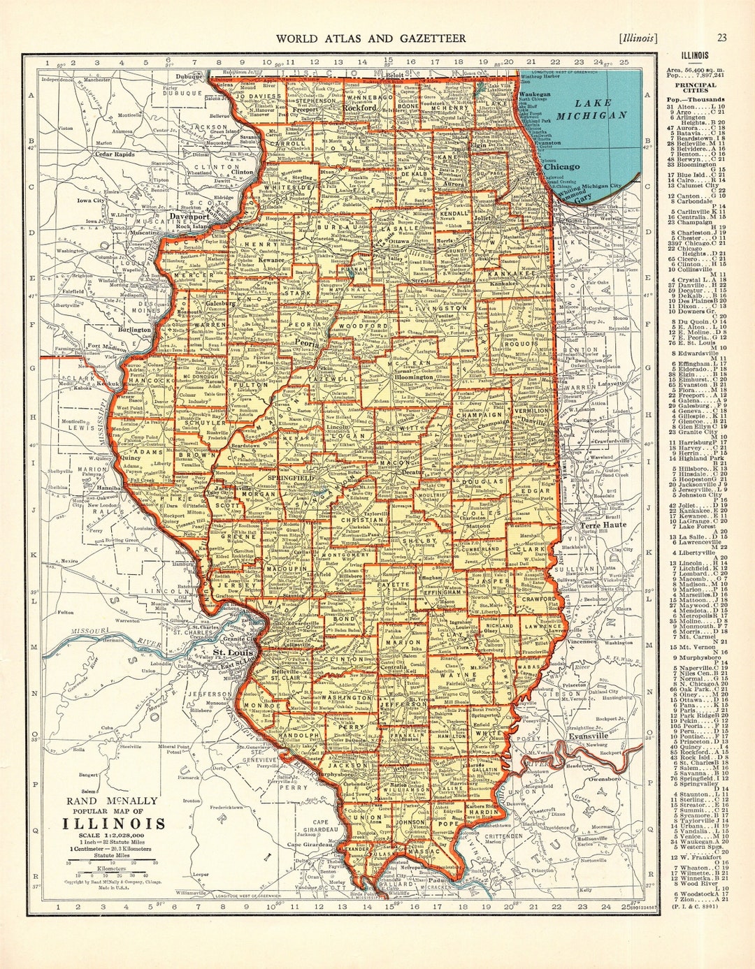 1943 Vintage ILLINOIS State Map Antique Map of Illinois - Etsy