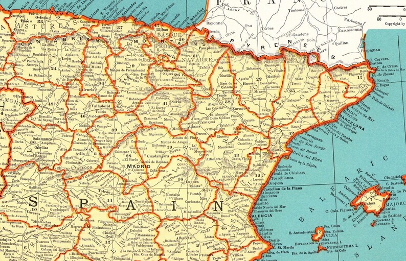 1939 Vintage SPAIN Map Antique Map of Spain and Portugal - Etsy