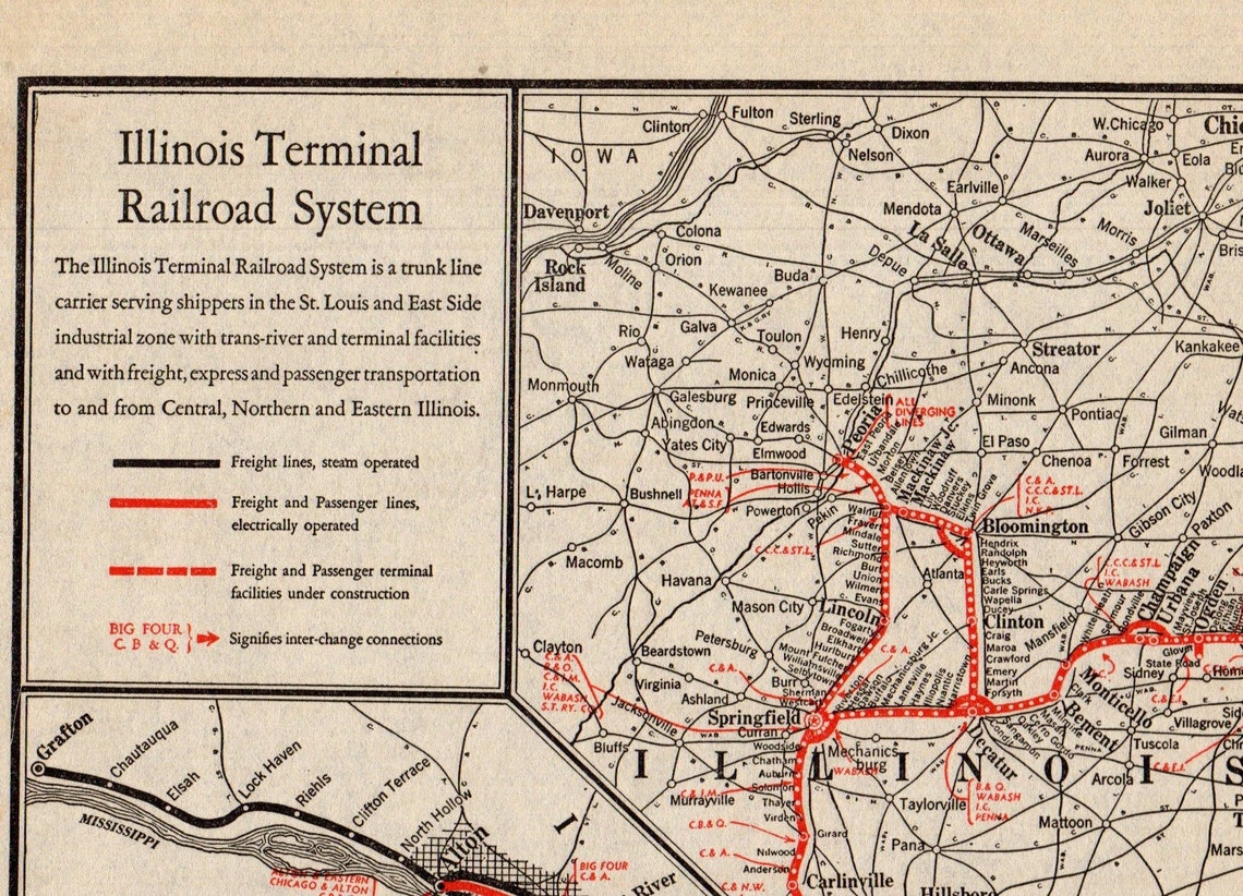 1932 Antique Illinois Railroad Terminal Map Uncommon Illinois | Etsy