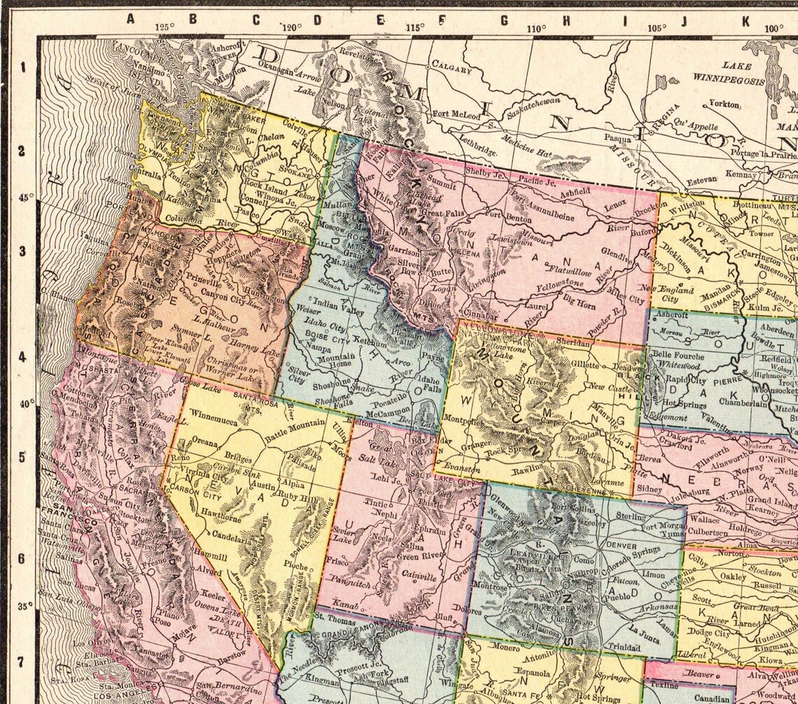 1895 Antique UNITED STATES Map of the United States Usa Map | Etsy