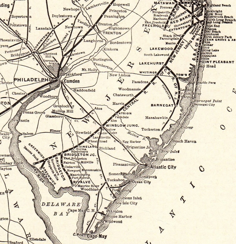1927 Antique CENTRAL RAILROAD of New Jersey Map Black and | Etsy