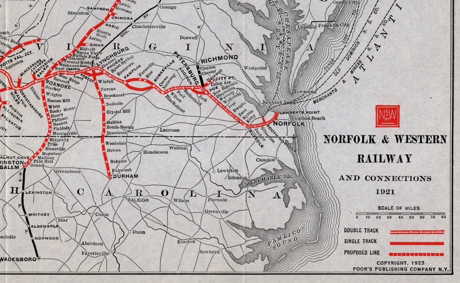 1921 Antique Norfolk and Western Railway System Map Norfolk | Etsy