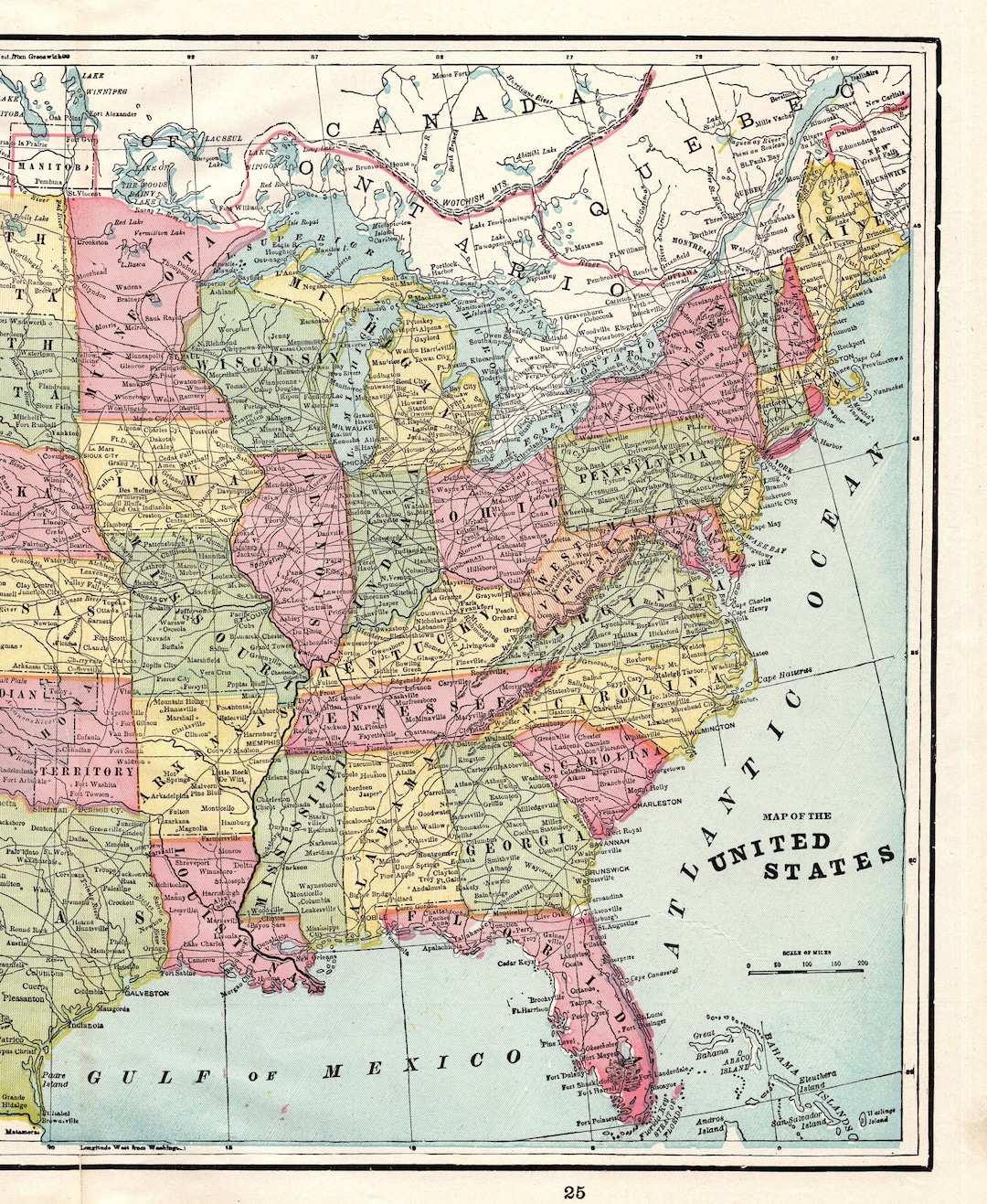 1894 Antique UNITED STATES Map of the Usa Map George Cram Atlas Map ...