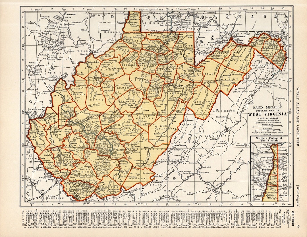 1937 Vintage WEST VIRGINIA State Map Antique Map of West Virginia ...