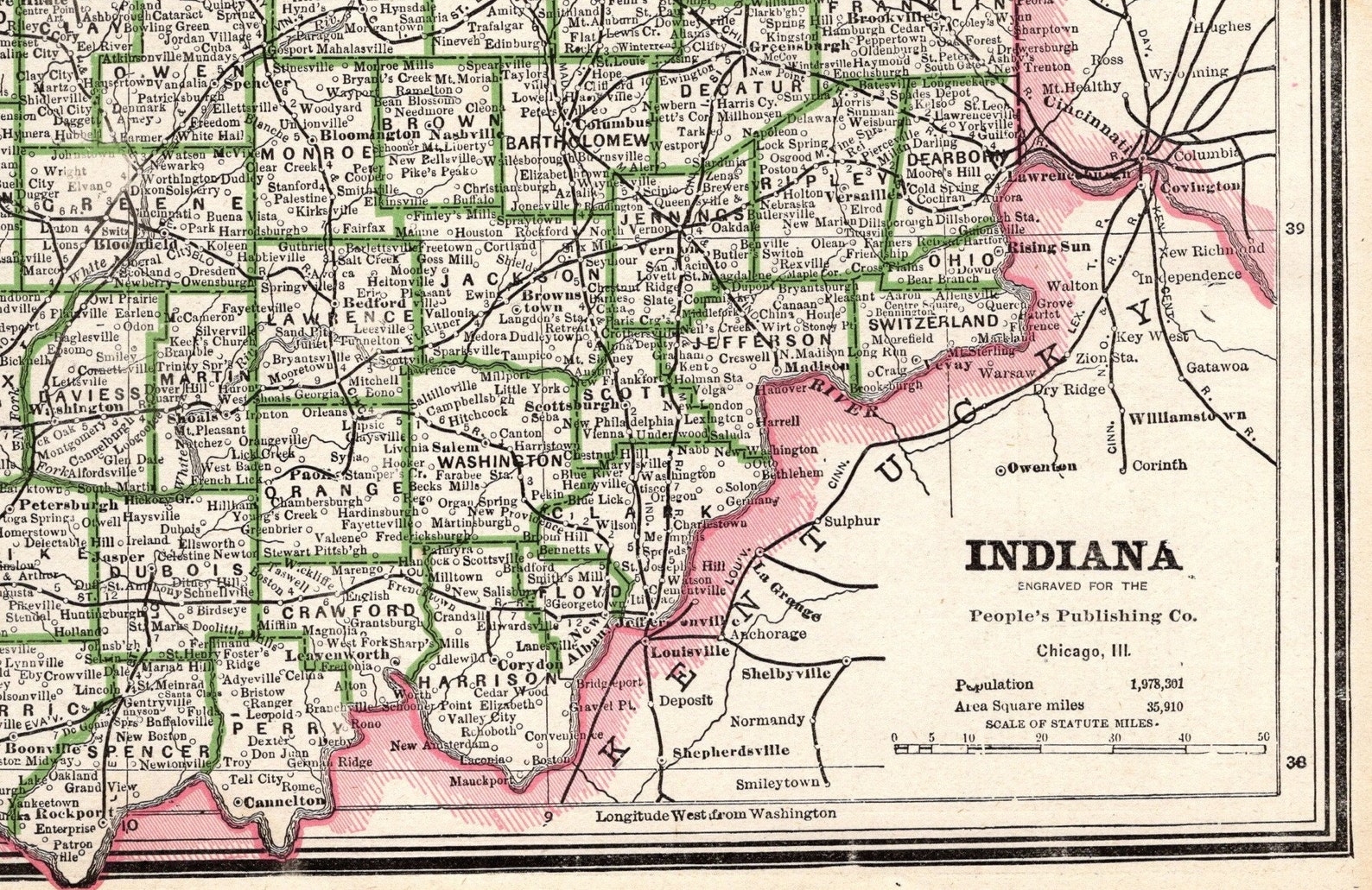 1888 Antique Indiana State Map George Cram Atlas Map of Indiana Gallery ...