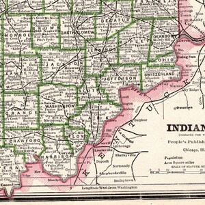 1888 Antique Indiana State Map George Cram Atlas Map of Indiana Gallery ...