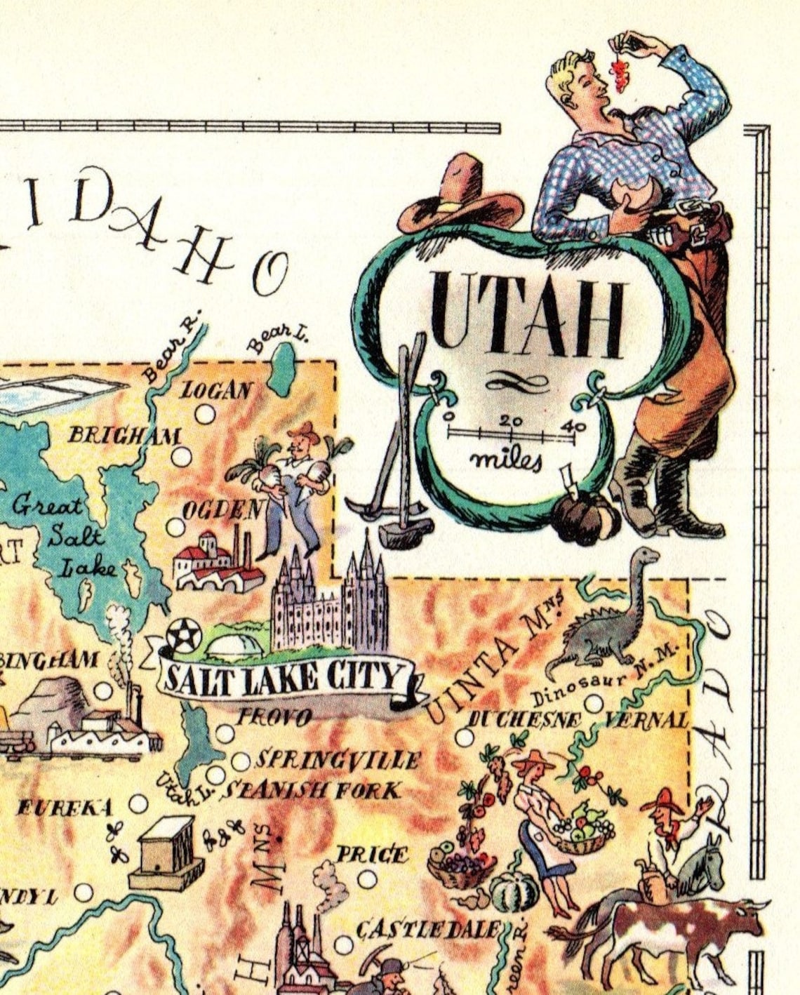 1940s Vintage UTAH Picture Map Animated Cartoon Map of Utah | Etsy