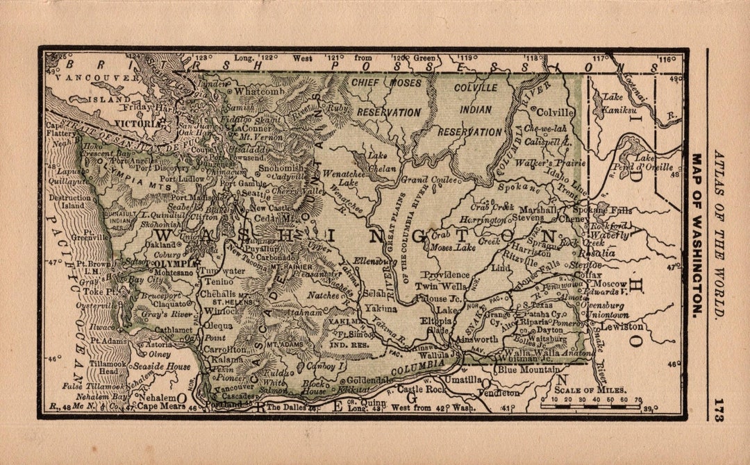 1888 Tiny WASHINGTON State Map Miniature Map of Washington Gallery Wall ...