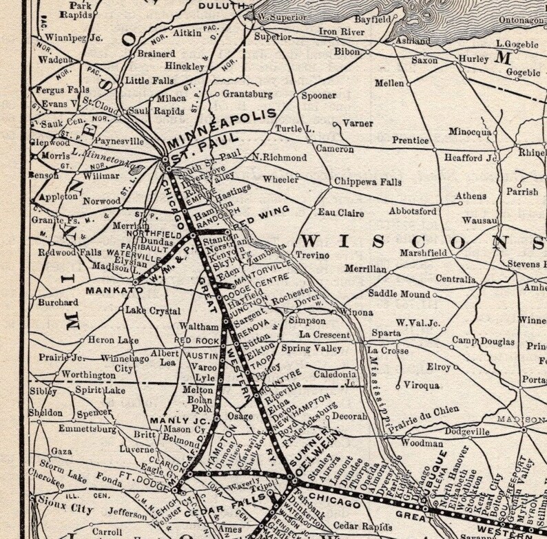 1901 Antique Chicago Great Western Railway Map Vintage - Etsy