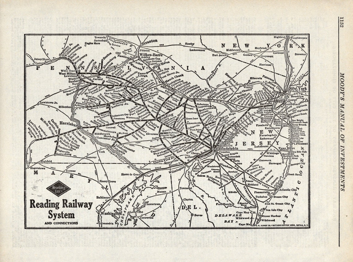 1948 Antique READING RAILWAY Map Vintage Reading Railroad Map - Etsy Canada