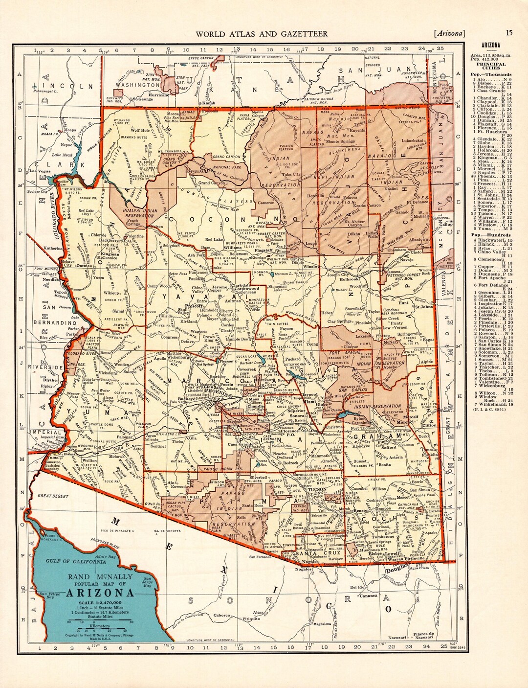 1940 Vintage ARIZONA State Map of Arizona Atlas Map Gallery Wall Decor ...