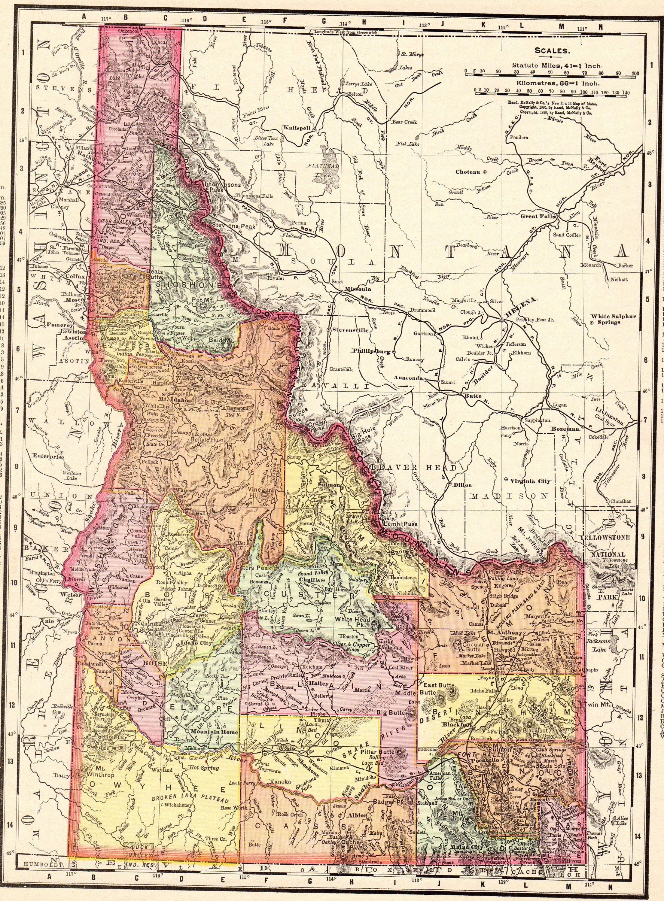 1895 Antique Idaho Map Vintage State Map Of Idaho Gallery Wall Etsy