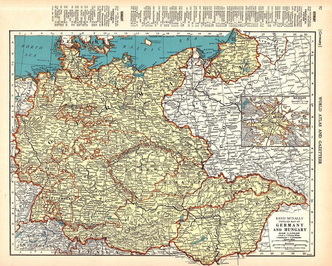 1939 Map of Germany Vintage 1930s Germany and Hungary Atlas Map Gallery ...