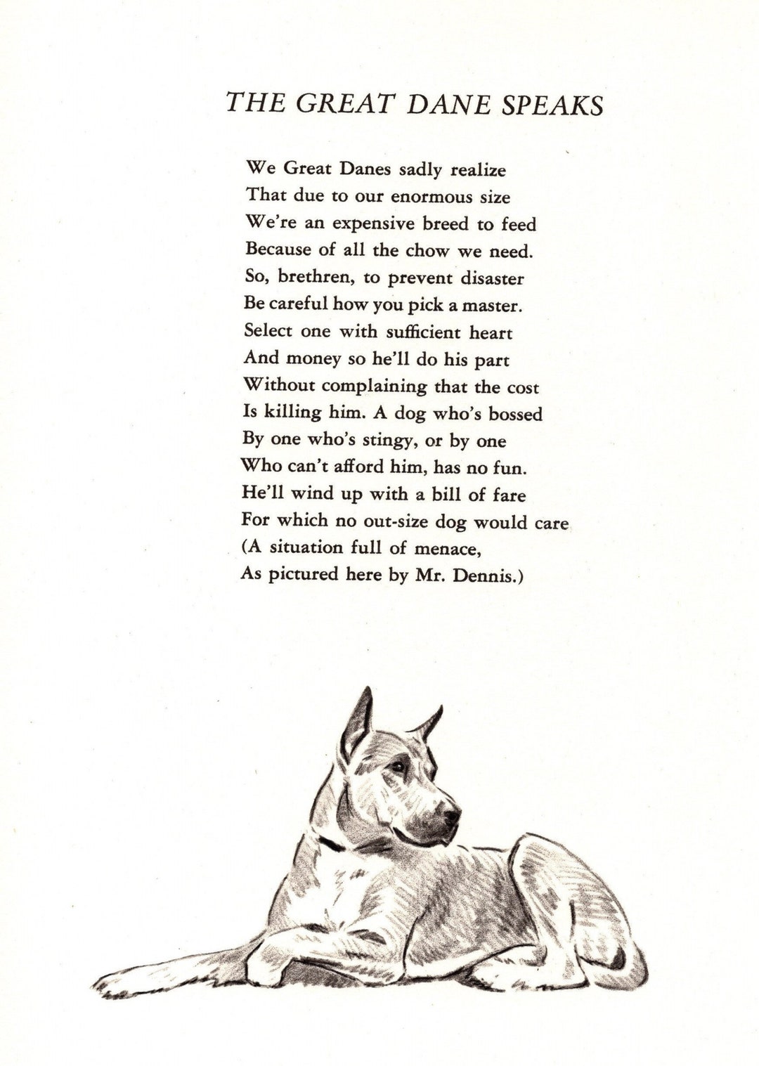 1940s Great Dane Poetry Print Wall Art Decor Morgan Dennis Great Dane ...