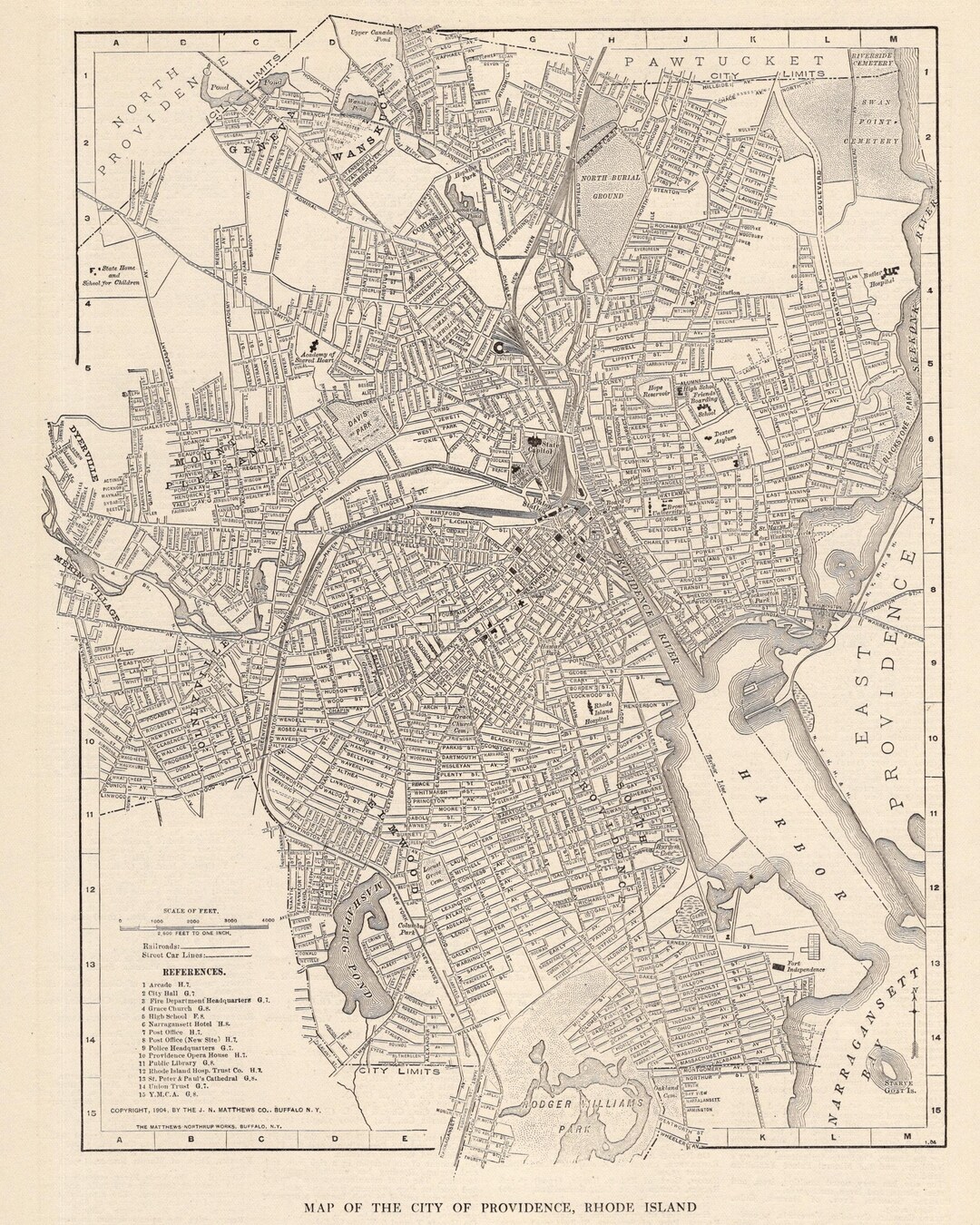1904 Antique PROVIDENCE Rhode Island Street Map of Providence City Map ...