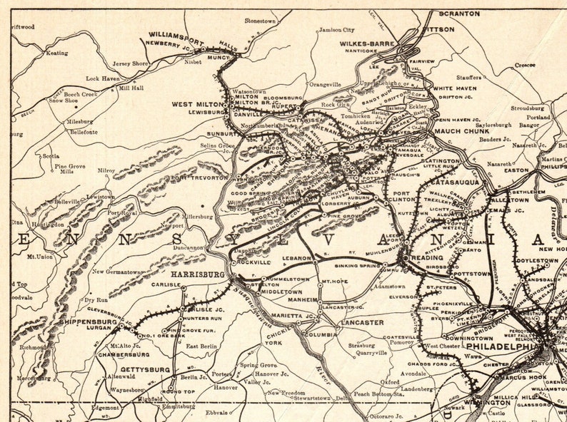 1928 Antique READING RAILROAD Map Vintage Railway Map Black - Etsy
