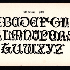 Antique Alphabet Print 13th Century Font Wall Art Decor 1906 ABC ...