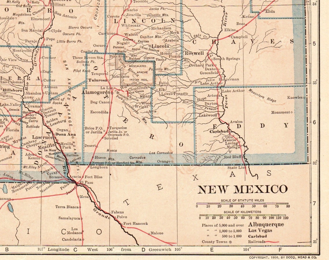 1914 Antique NEW MEXICO State MAP Vintage Map of New Mexico | Etsy