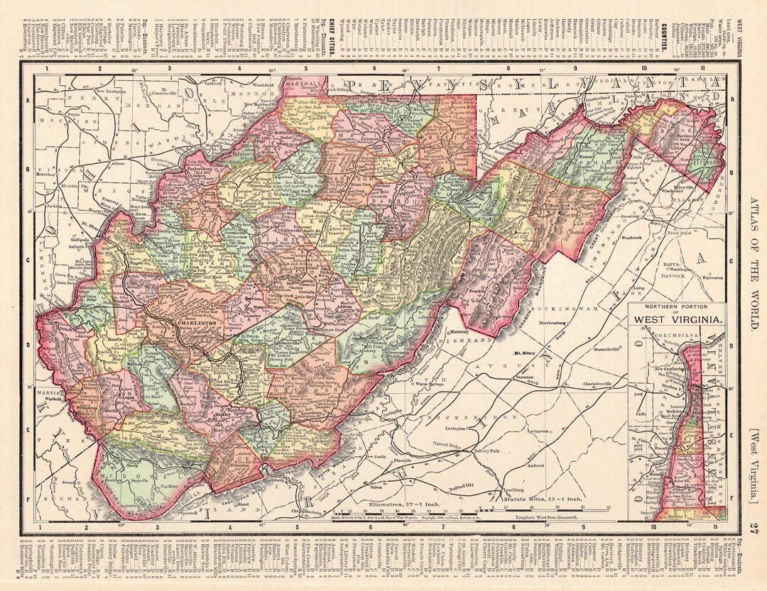 1895 Antique WEST VIRGINIA State Map Vintage Map of West - Etsy
