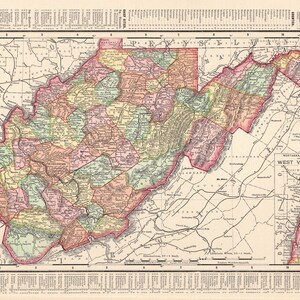 1895 Antique WEST VIRGINIA State Map Vintage Map of West - Etsy