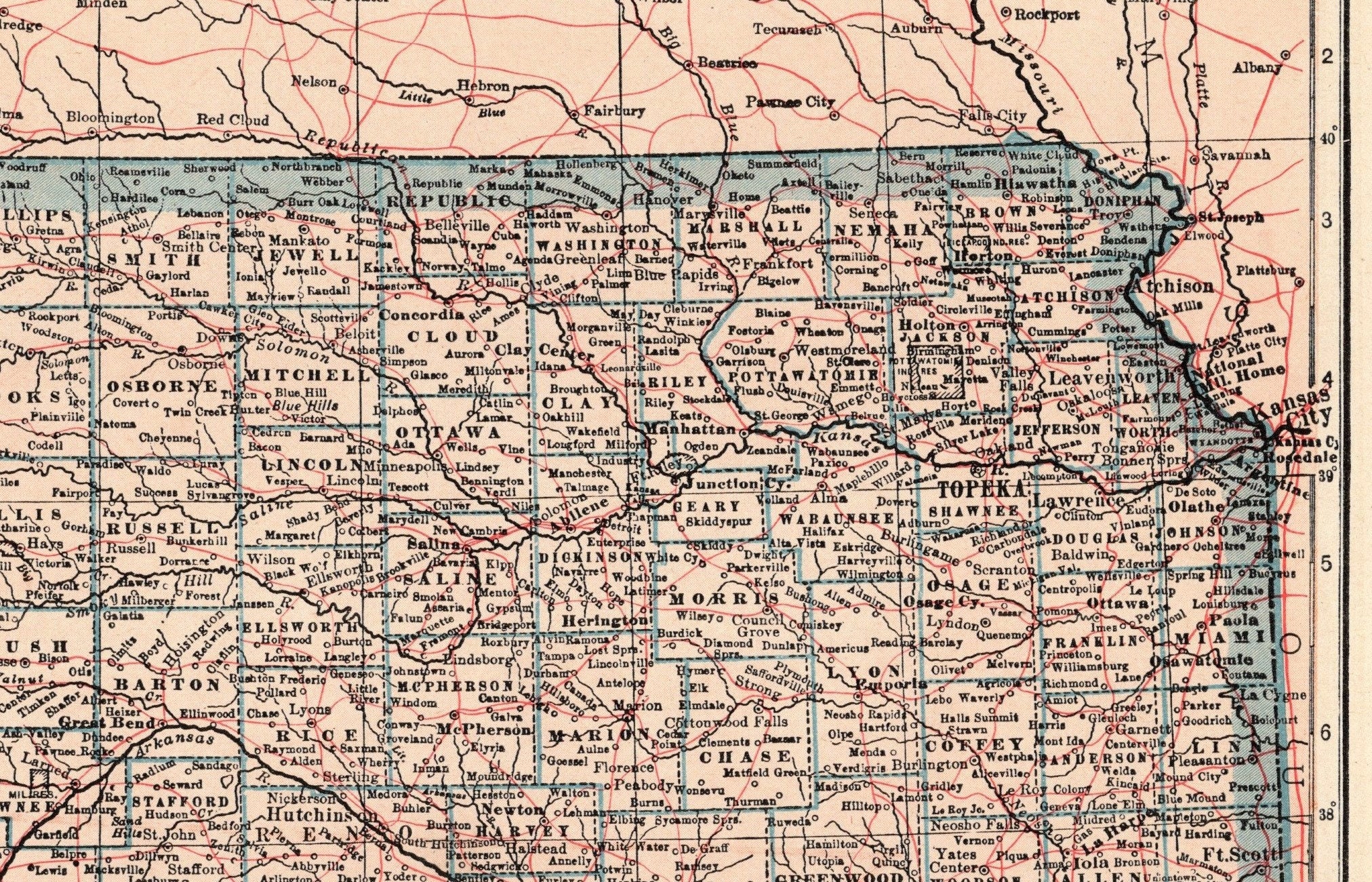 1925 Antique Kansas State Map of Kansas Home Library Office - Etsy