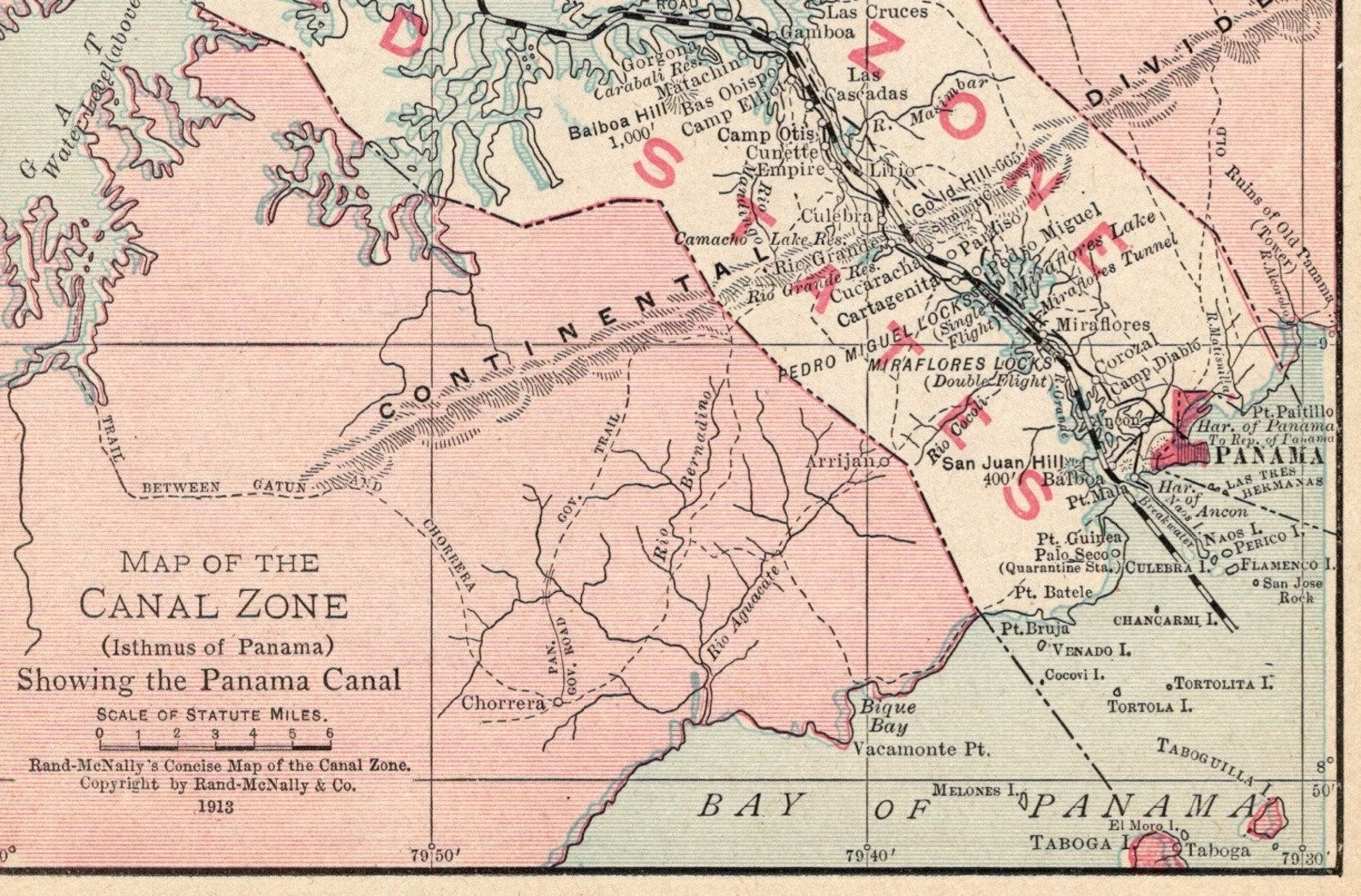 1913 Panama Canal Zone Map Vintage Map of the Panama Canal - Etsy