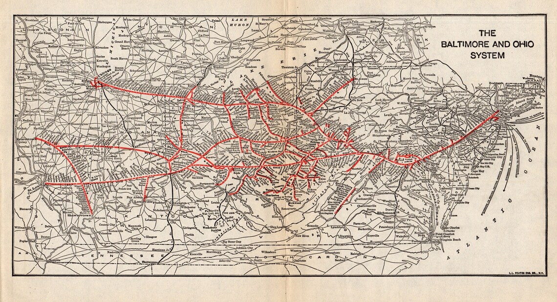 1926 Antique BALTIMORE and OHIO Railroad Map Vintage B and O | Etsy