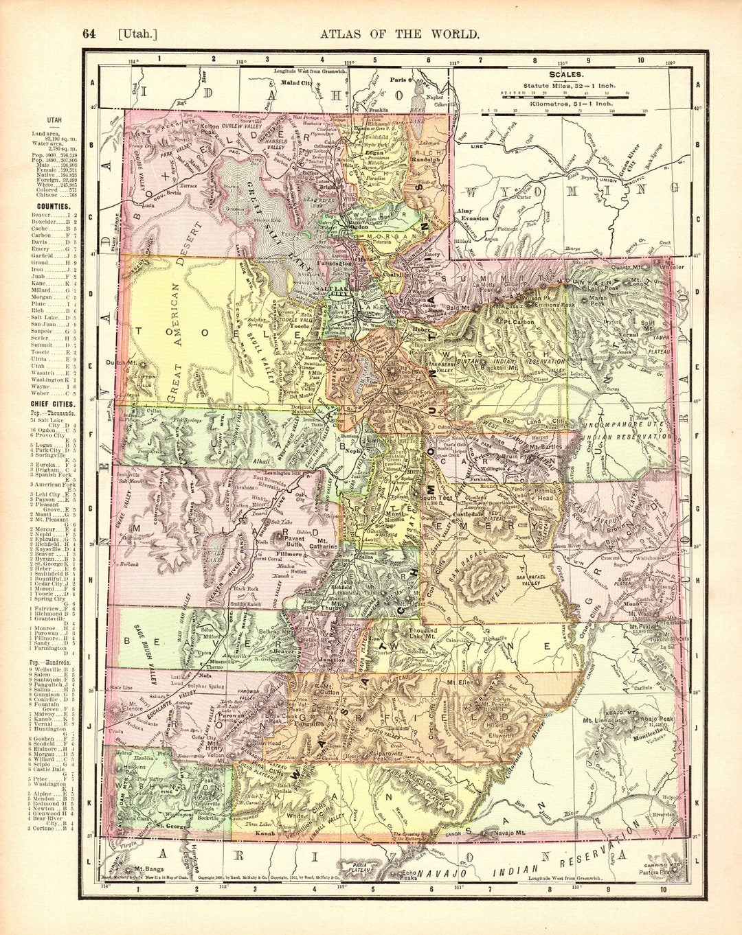 1902 Antique UTAH State Map Vintage Map of Utah Decor Map - Etsy