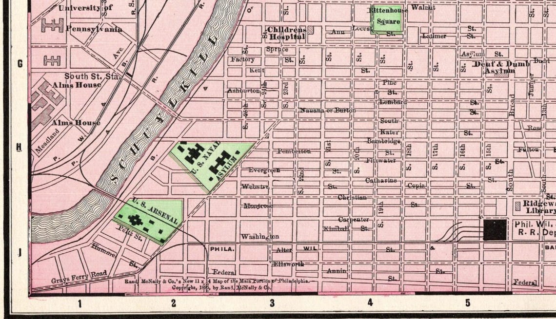 1895 Antique PHILADELPHIA Street Map of Philadelphia Pennsylvania Atlas ...