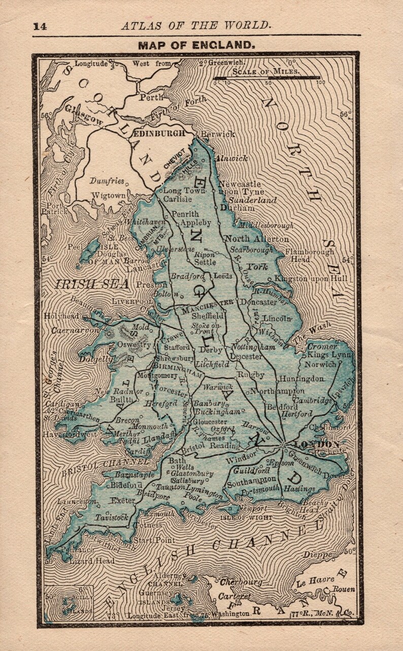 1888 Tiny ENGLAND Map of England Miniature England Wall Art - Etsy