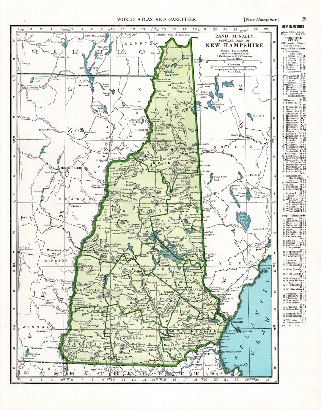 1947 Vintage NEW HAMPSHIRE State Map Antique Map of New Hampshire ...