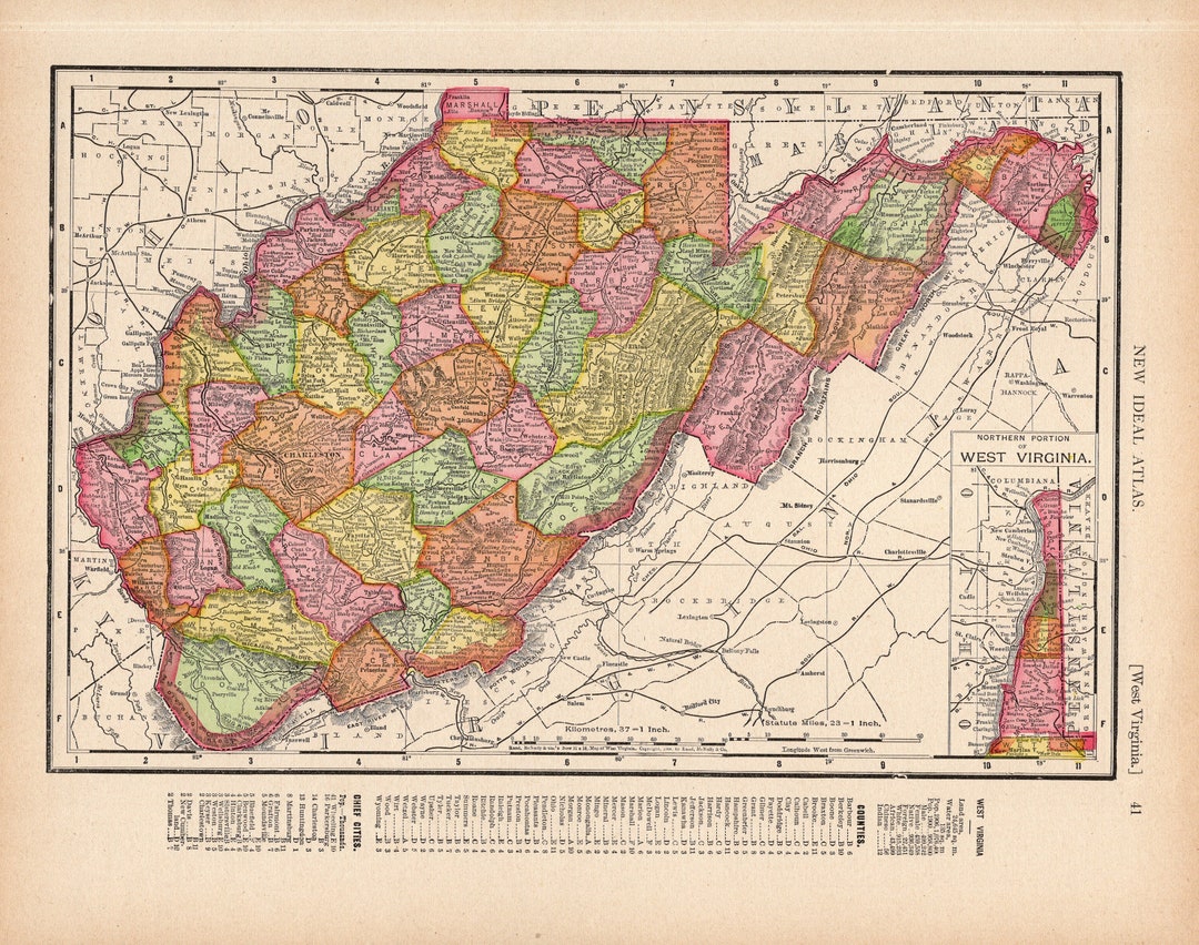 1909 Antique WEST VIRGINIA State Map Vintage Map of West Virginia ...