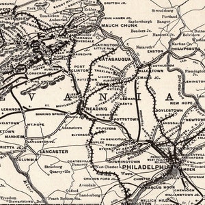 1928 Antique Reading Railroad Map Vintage Reading Lines Railway Map ...