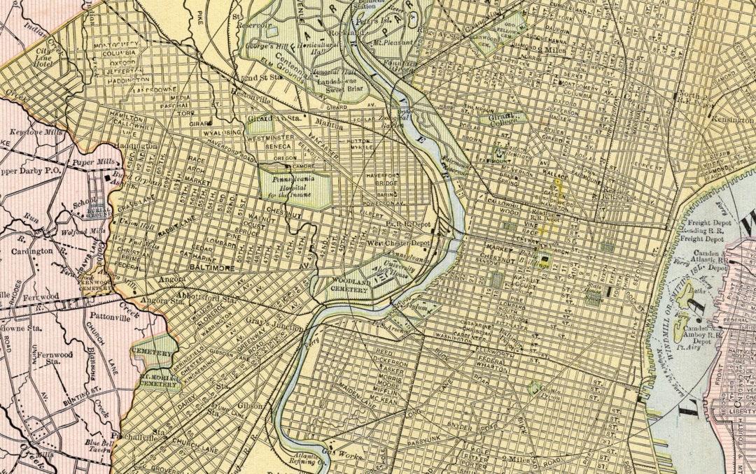 1888 Antique PHILADELPHIA Street Map George Cram City Map of ...