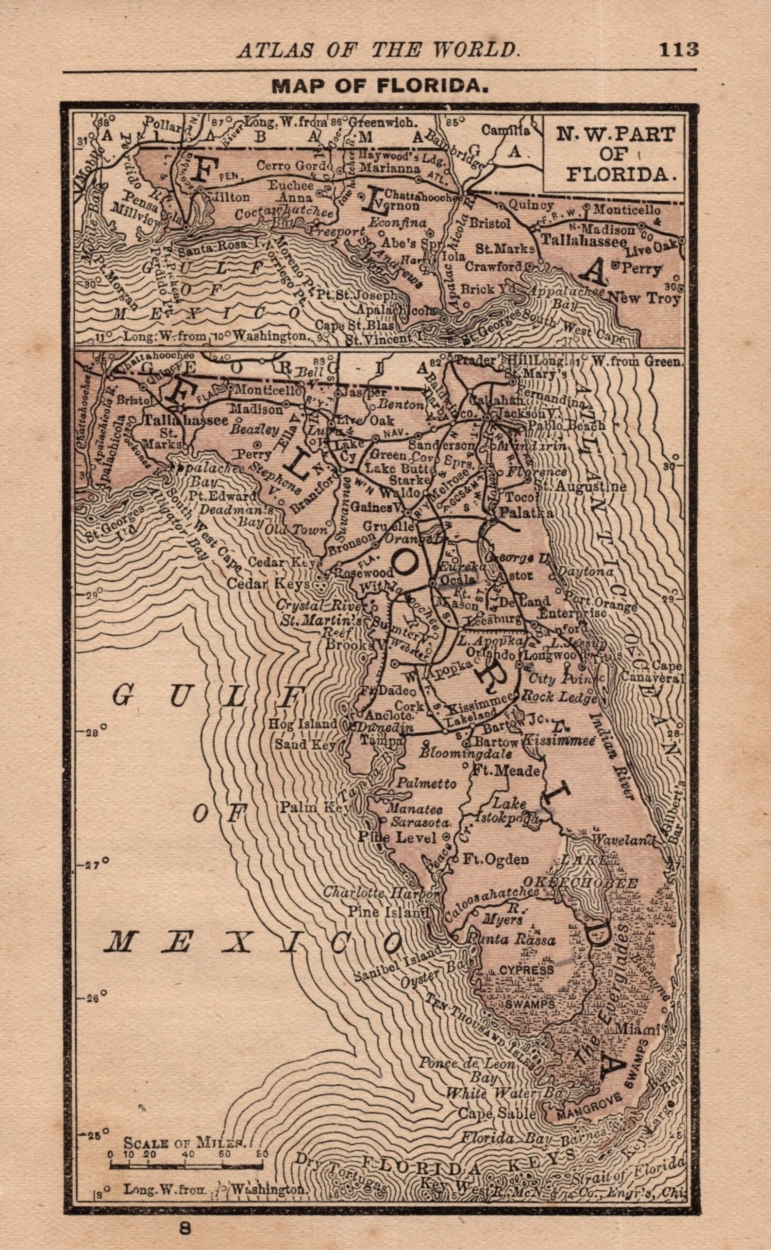 1888 Tiny FLORIDA State Map Antique Miniature Map of Florida - Etsy