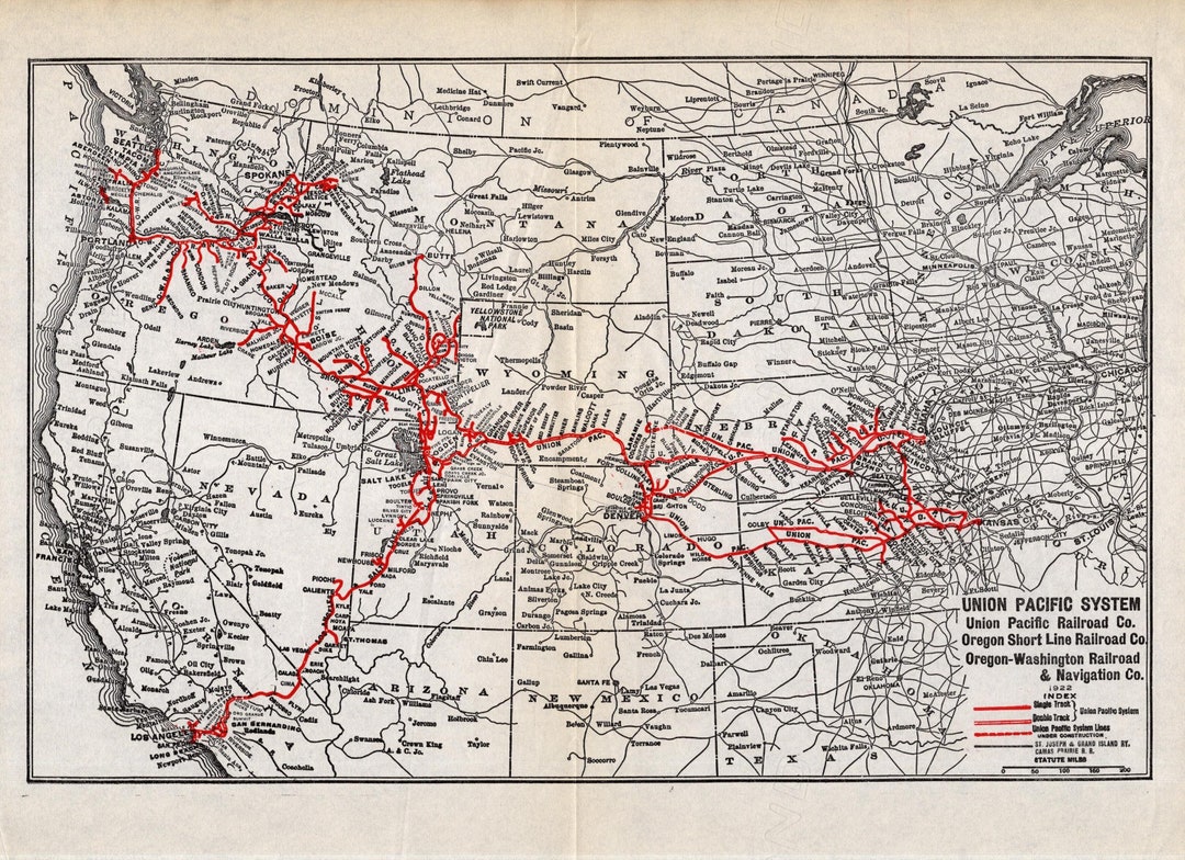 1922 Antique Union Pacific Railroad System Map Union Pacific Railway ...