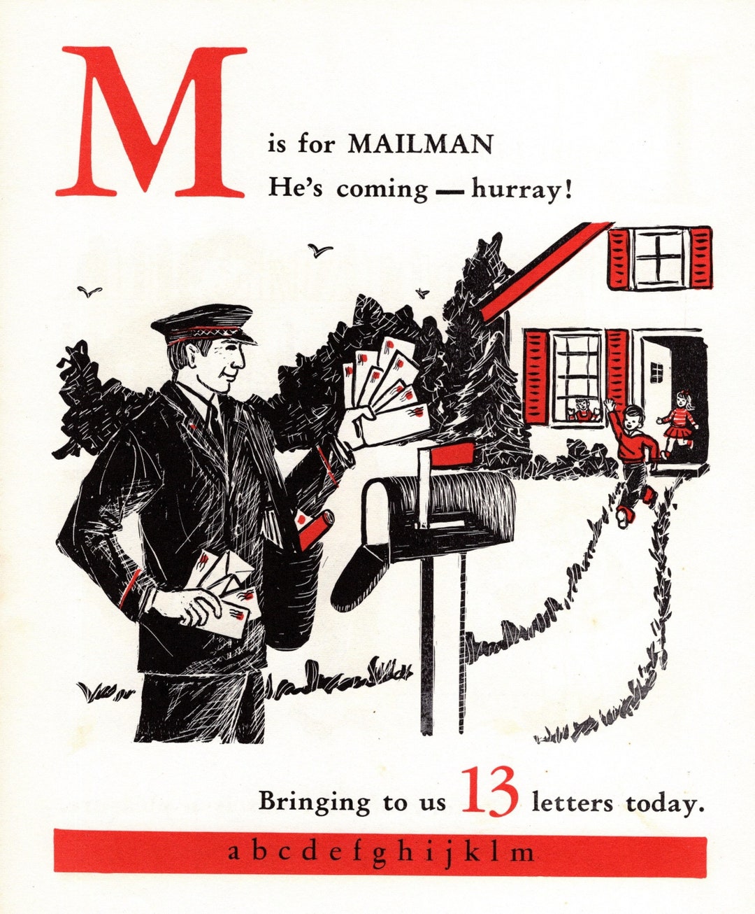 1950s ABC Letter M Mailman Alphabet Print Gift for Mailman Postal ...