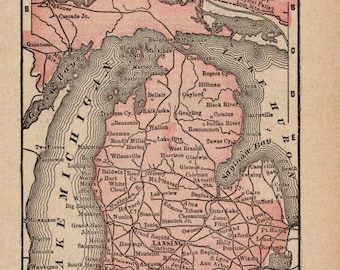 1914 Antique MICHIGAN State Map Vintage Map of Michigan Gallery Wall ...