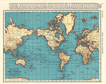 1950s World Map Vintage World Map Travel Decor for Hosted - Etsy