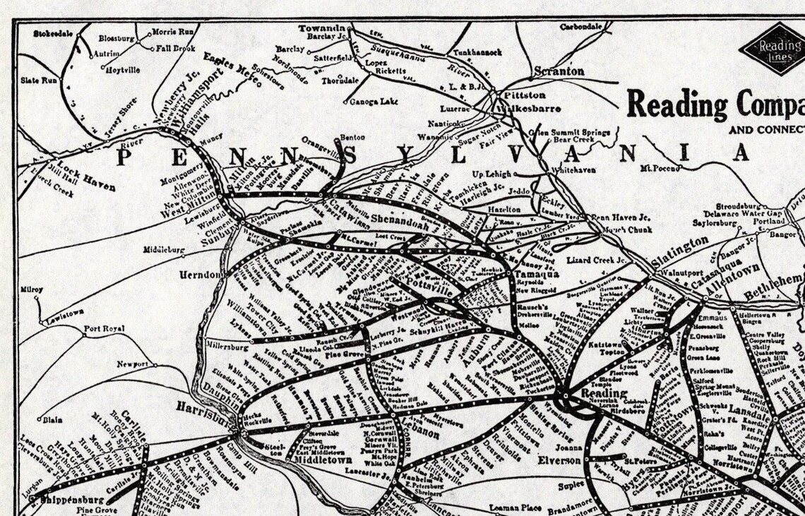 1940 Antique READING RAILWAY Map Vintage Reading Railroad Map | Etsy