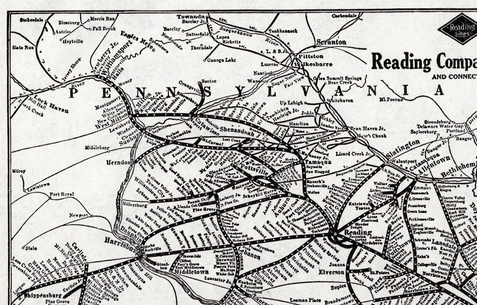 1940 Antique READING RAILWAY Map Vintage Reading Railroad Map | Etsy