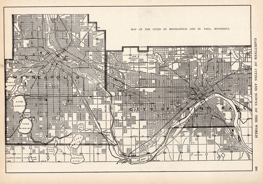 1906 Antique MINNEAPOLIS Street Map of St. Paul City Map Wall - Etsy