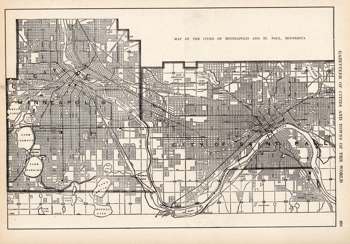 1906 Antique MINNEAPOLIS Street Map of St. Paul City Map Wall - Etsy
