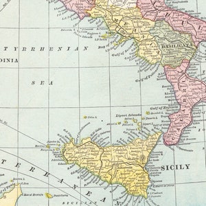 Antique Italy Map Gallery Wall Decor George Cram 1886 Atlas Map of ...