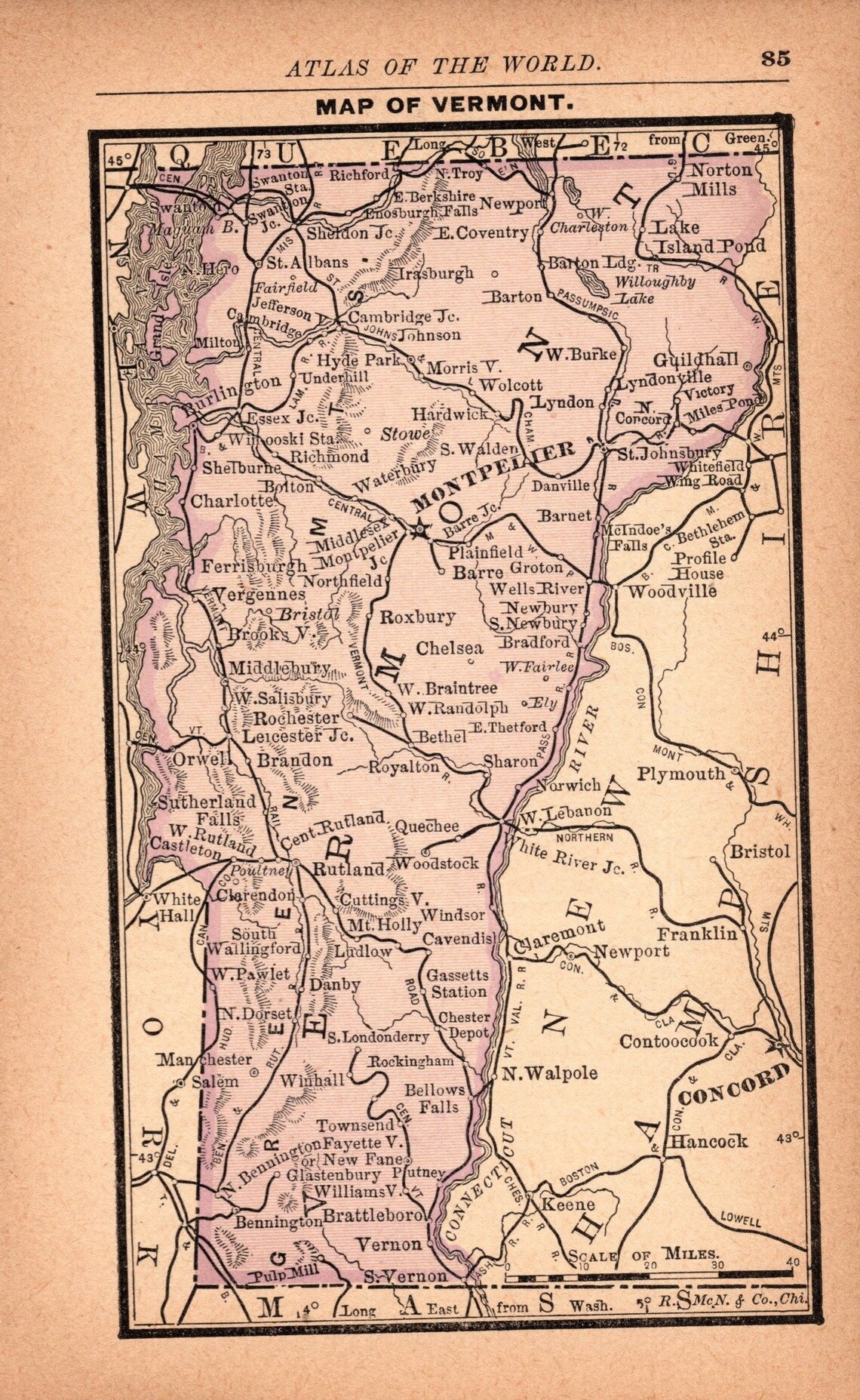 1888 Tiny Map of VERMONT Antique Vintage MINIATURE Vermont - Etsy
